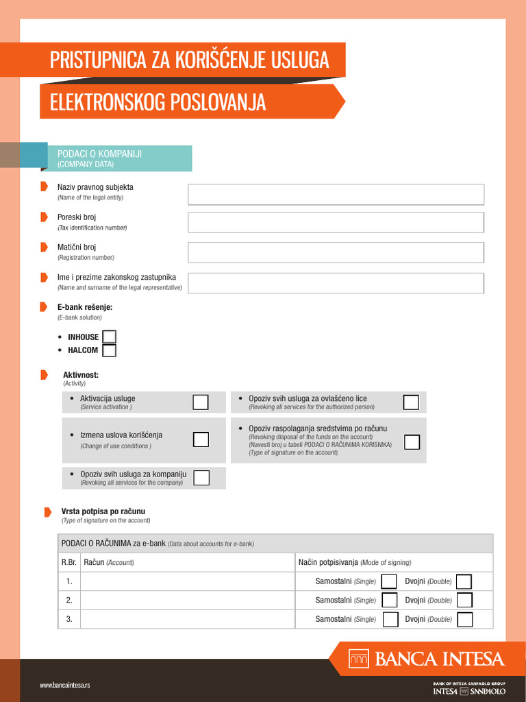 Prilog 1 - Pristupnica Za Koriscenje Usluga Elektronskog Poslovanja v2 | PDF
