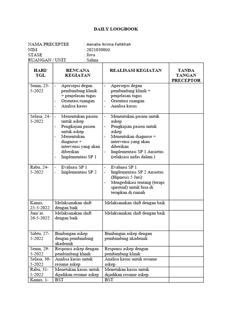 Logbook Aenalia Jiwa Psiko | PDF | Karier & Perkembangan | Pengembangan Diri