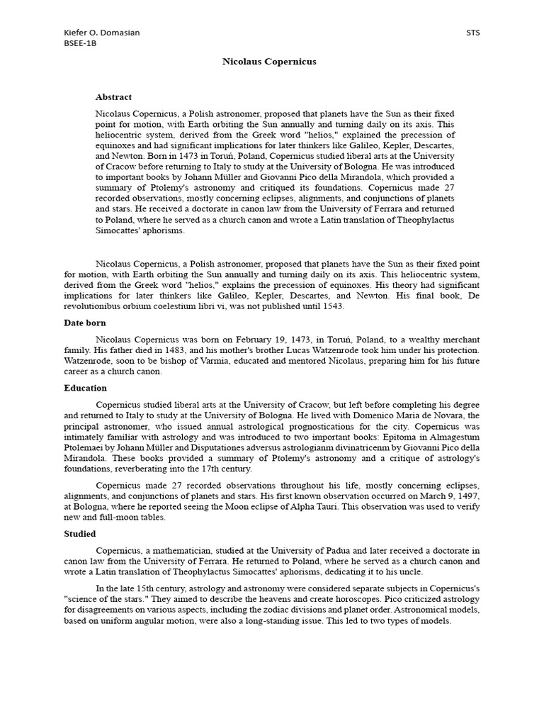 Nicolaus - Copernicus | PDF | Nicolaus Copernicus | Heliocentrism