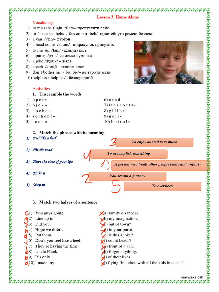 Lesson 3 Home Alone Workbook | PDF