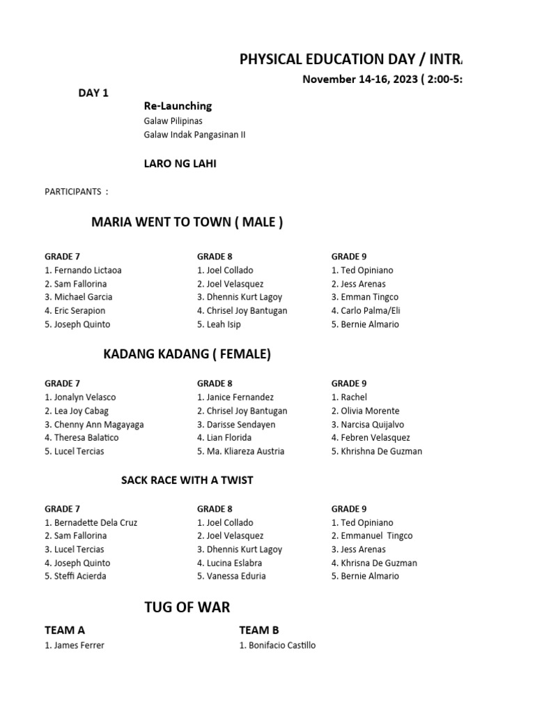 PE Day Intramurals 2023 | PDF
