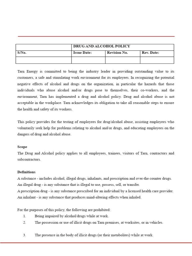 2. Drug & Alcohol Policy | PDF | Substance Abuse | Prohibition Of Drugs