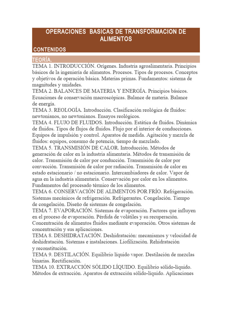 Operaciones Basicas de Transformacion de Alimentos | PDF | Difusión | Gases