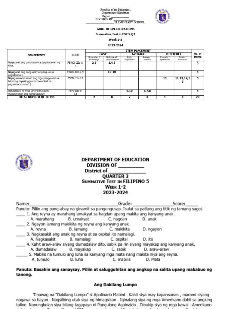 ST1 - Filipino 5 - Q3 | PDF