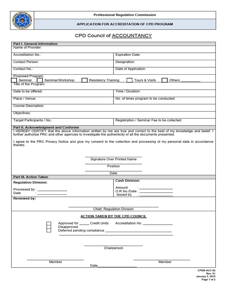 CPDD-ACC-02 Rev 01 App For Accreditation of CPD Program | PDF ...