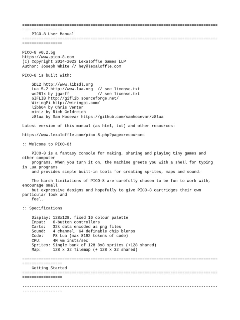 Pico-8 Manual | PDF | Computer File | File Format