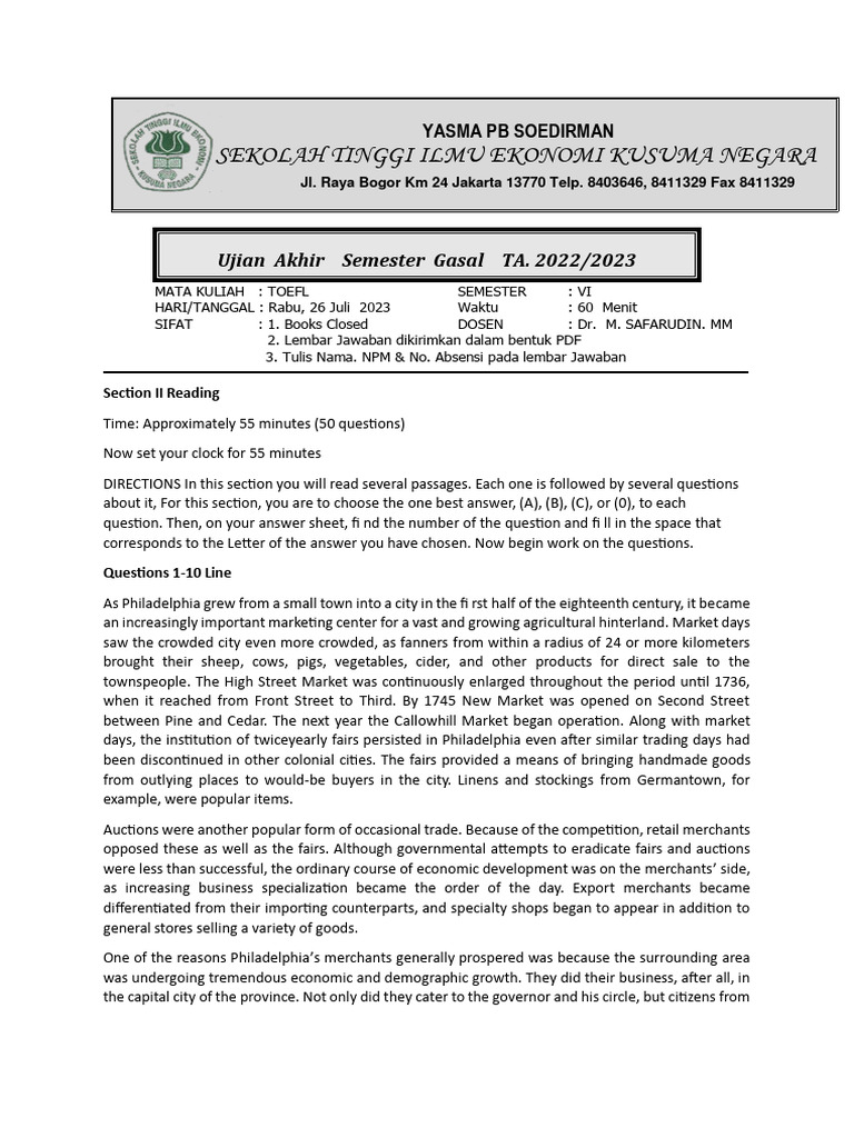 Soal Reading TOEFL | PDF