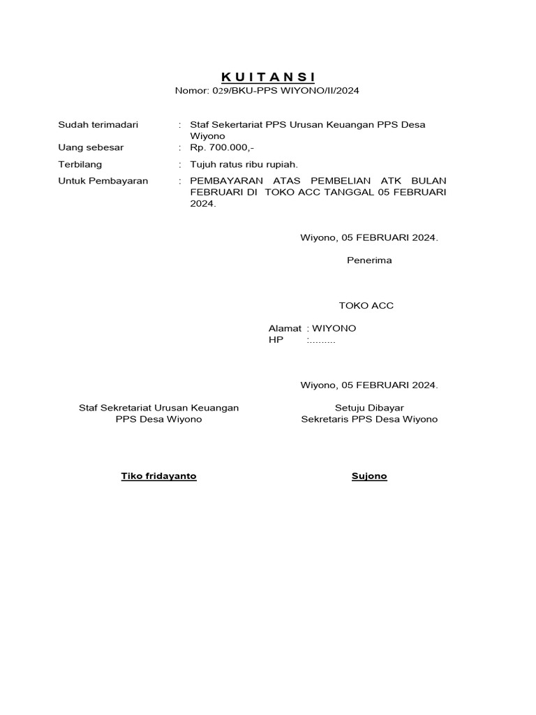 Kwitansi Atk 700.000 | PDF