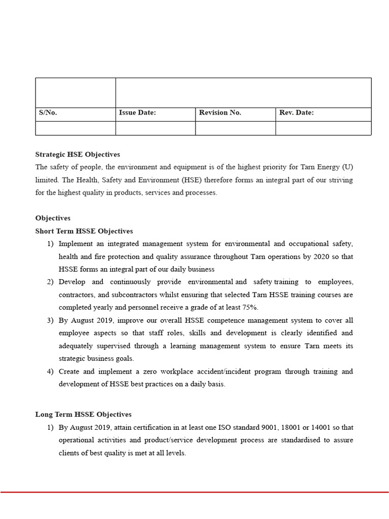 HSE Strategic Objectives | PDF