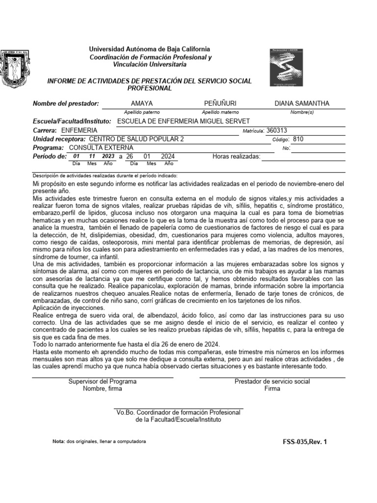 Formato Informe SS Bimensual Uabc | PDF | Cuidado de la salud | Epidemiología