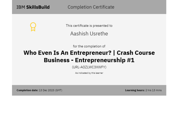 Completion Certificate: Entrepreneur Course | PDF