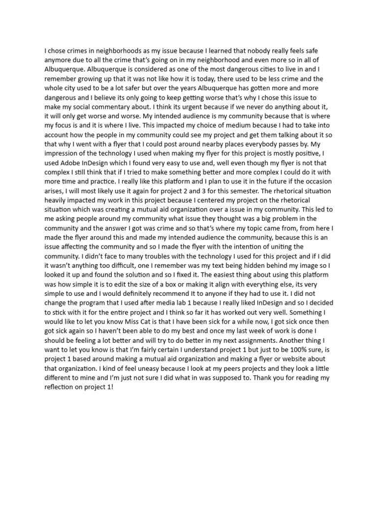 Project 1 Refelection | PDF