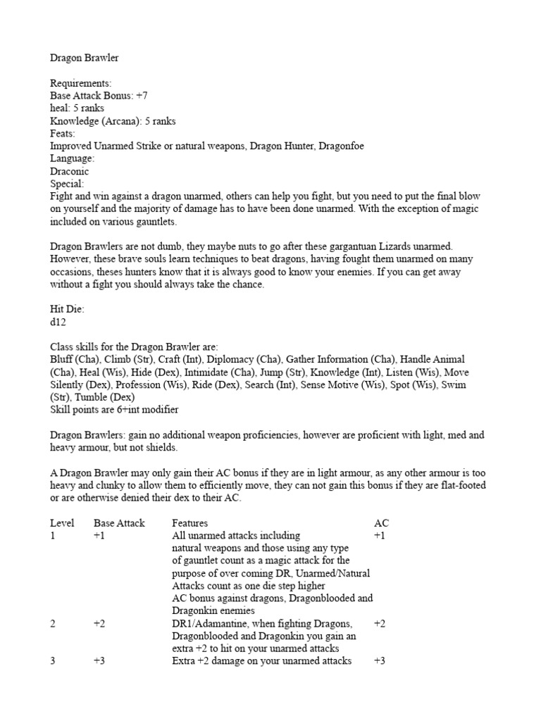 Dragon Brawler Prestege Class | PDF