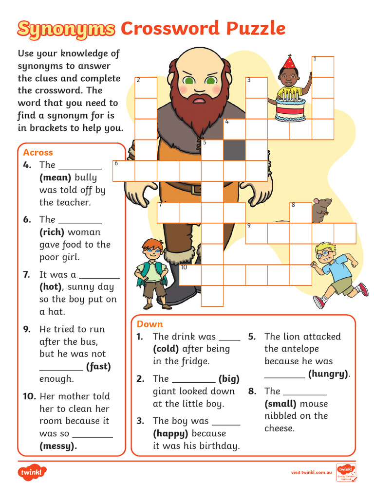 Synonyms Crossword Puzzle for Kids | PDF | Crossword | Word Puzzles