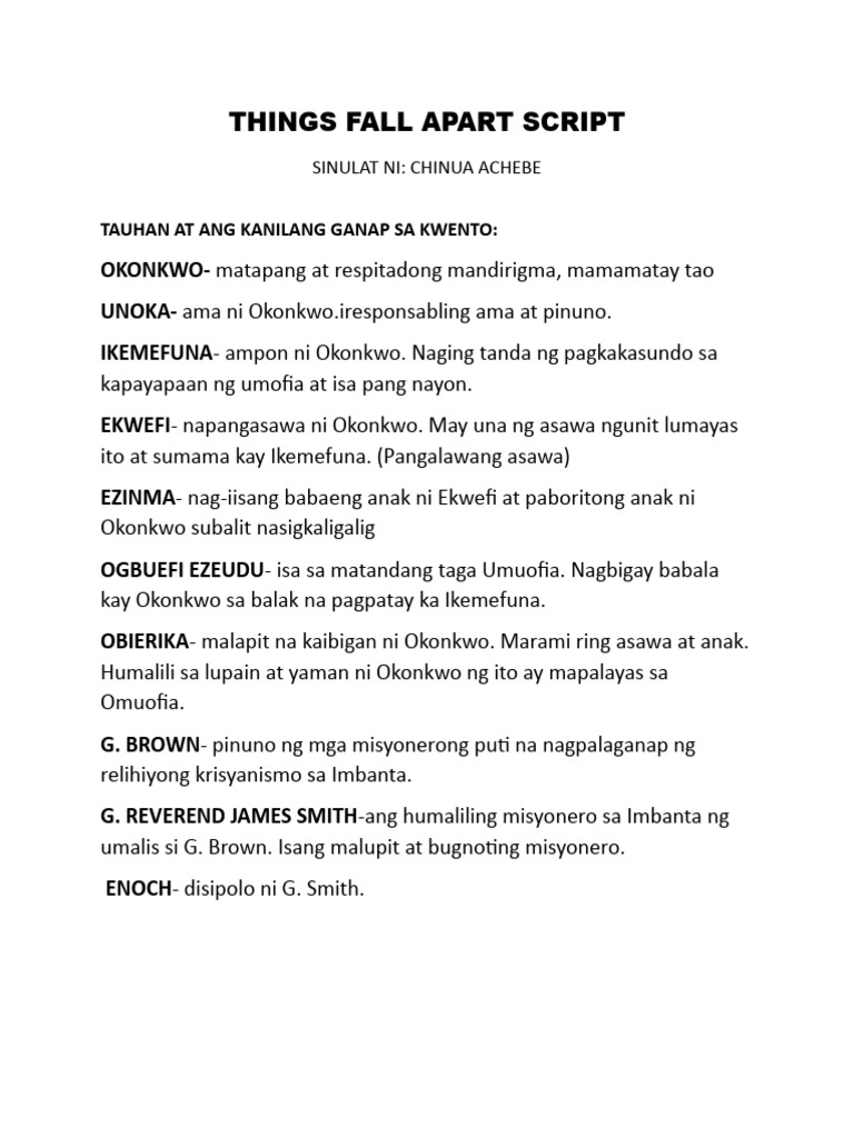 Things Fall Apart Script | PDF