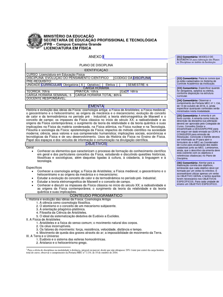 Modelo Preenchido Plano de Disciplina PDF | PDF | Física | Science