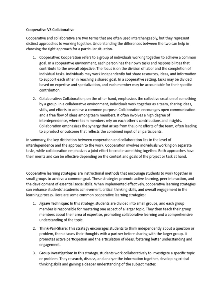 Cooperative Learning Structures | PDF