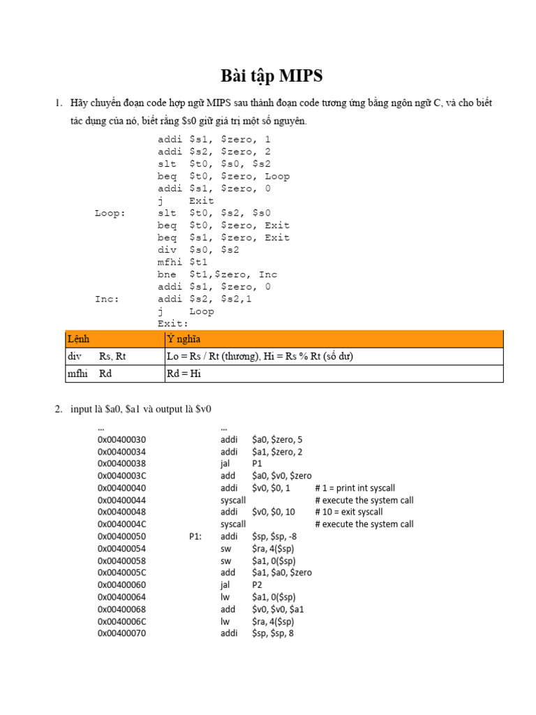 BaiTap HTMT MIPS MachSo 1 | PDF