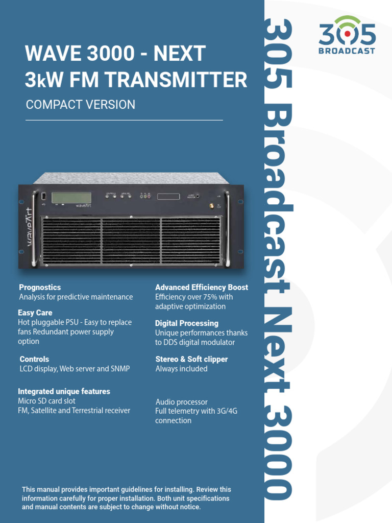 NEXT WAVE 3000 3kW FM TRANSMITTER | Download Free PDF | Frequency ...