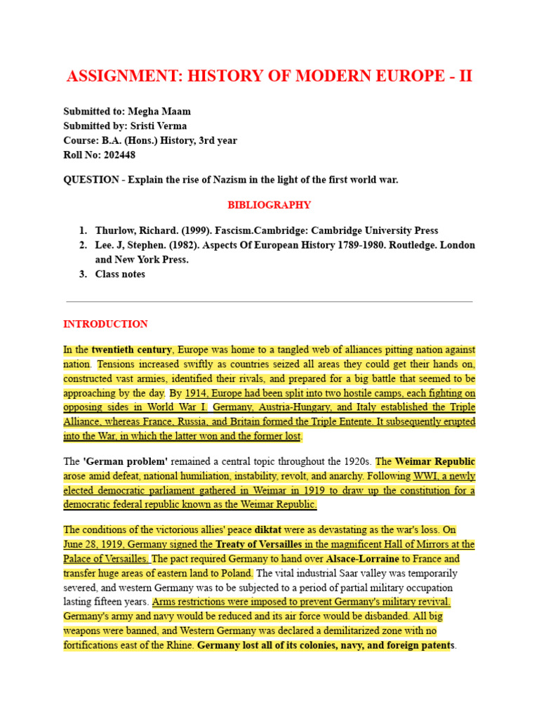 Assignment - History of Modern Europe - Ii | PDF | Adolf Hitler | Nazi ...