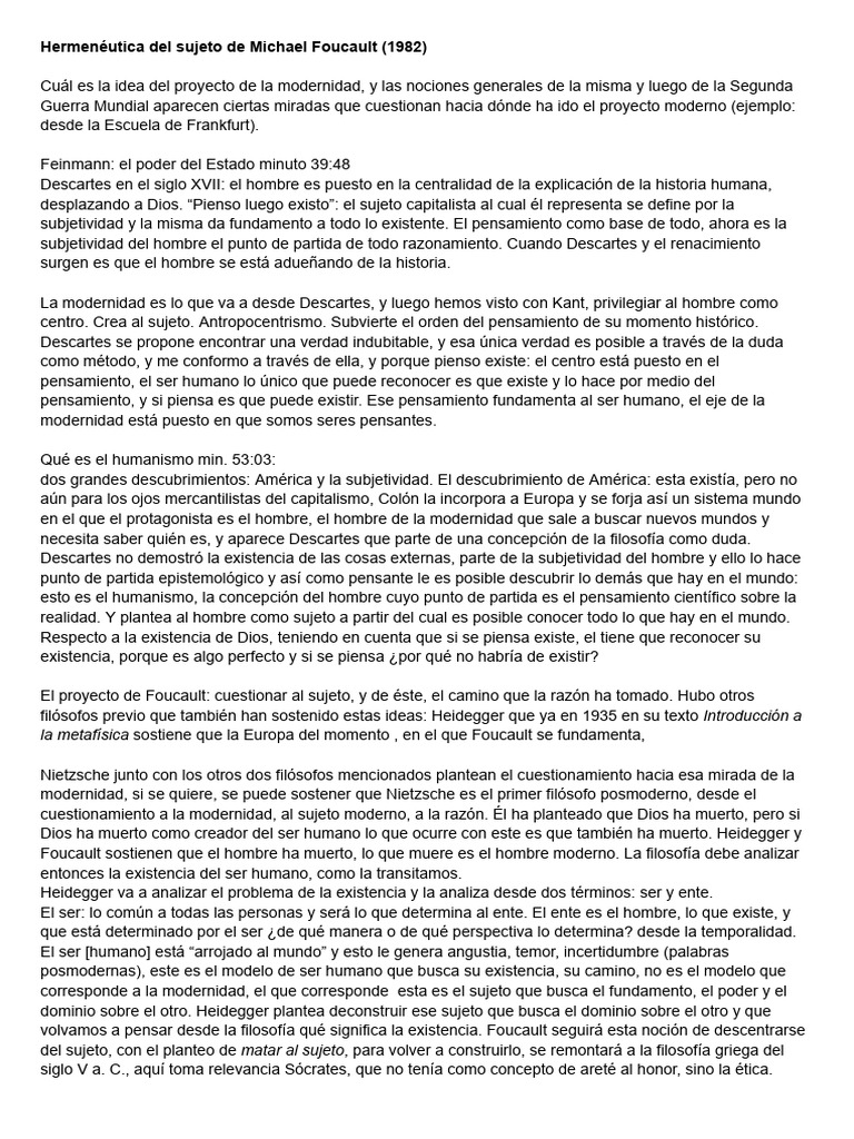 Foucault y el Cuestionamiento del Sujeto | PDF | Existencia | Martin ...