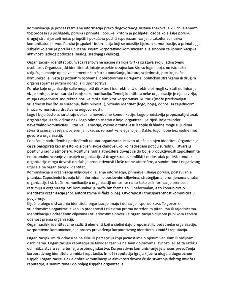Uloga Korporativne Komunikacije U Organizaciji | PDF