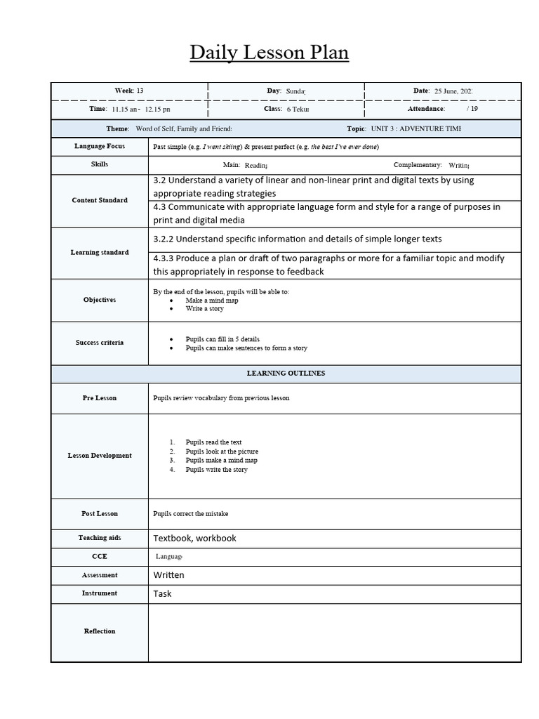 Daily Lesson Plan: 25 June, 2023 | PDF | Reading Comprehension | Lesson Plan