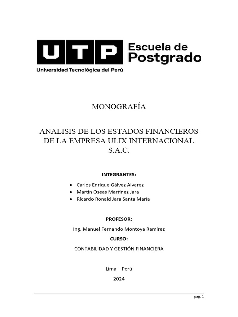 Estados Financieros ULIX INTERNACIONAL | PDF | Rentabilidad sobre ...
