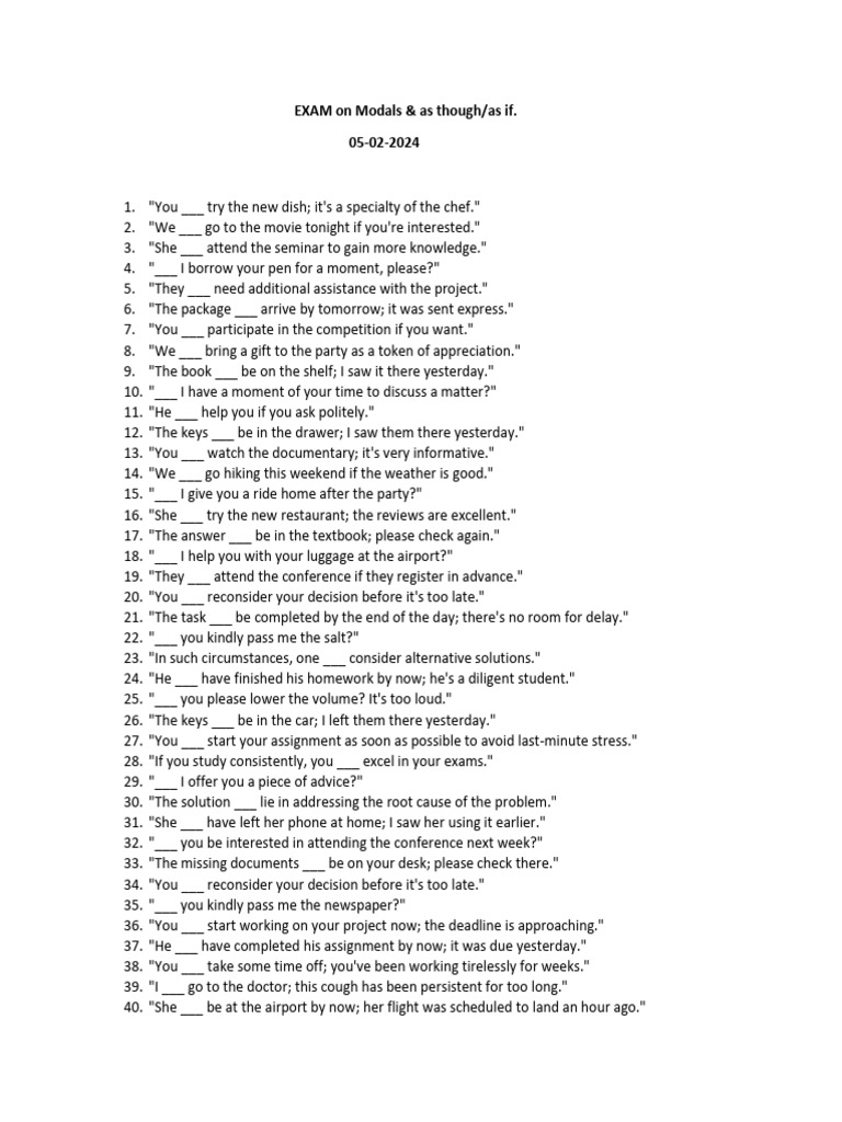 EXAM On Modals 2 | PDF
