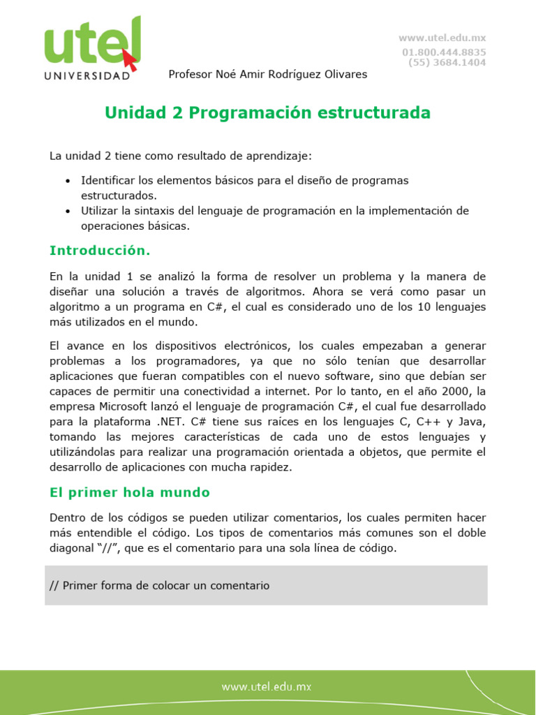 Unidad 2 Programacion Estructurada Pdf Lenguaje De Programación C Sharp Lenguaje De