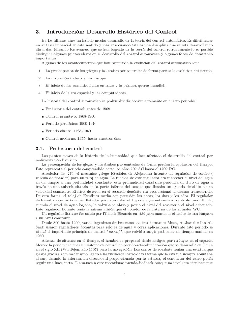 Historia Del Control | PDF | Teoría de control | Realimentación