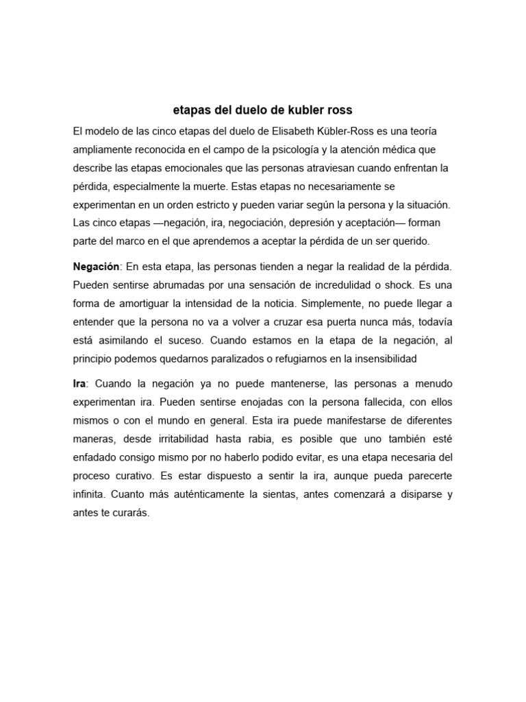 Etapas Del Duelo de Kubler Ross | PDF | Dolor | Ira