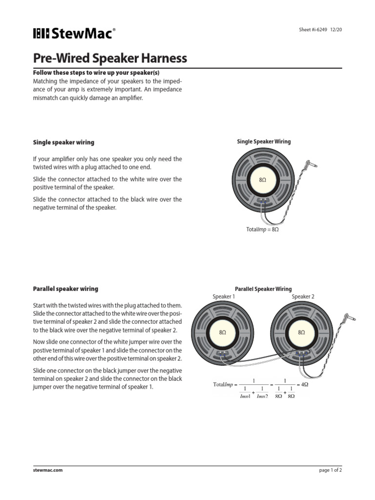 Pre Wired Speaker Harness Instructions | PDF