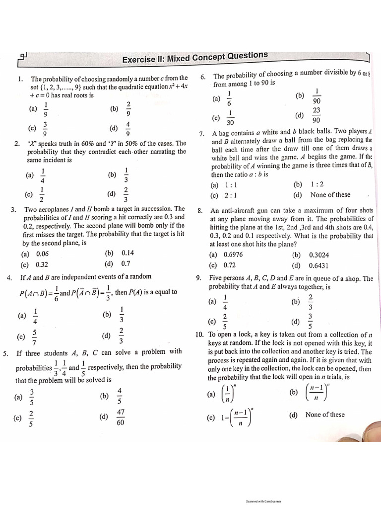 Probability MCQ CET | PDF