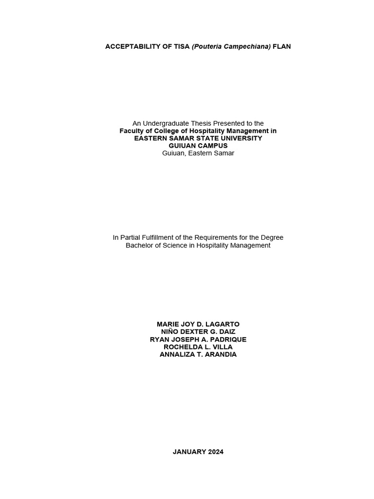 Acceptability of Tisa (Pouteria Campechiana) Flan | PDF | Desserts ...