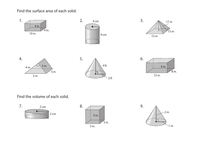 Volume And Surface Area Worksheets Finding The Surface Area And Volume