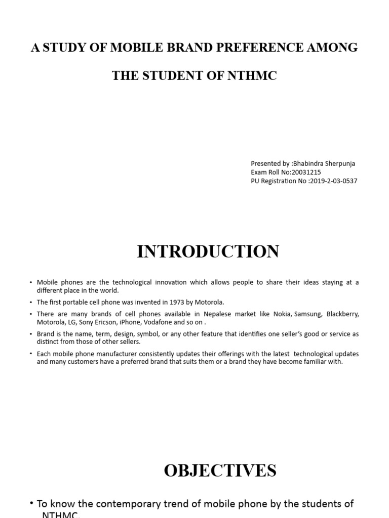 A Study of Mobile Brand Preference Among Bhabindra Sherpunja | PDF ...