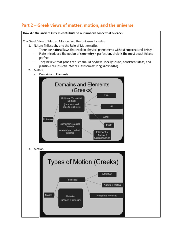 LE 1 Guide Questions Part 2 - Greek Views of Matter, Motion, and The ...
