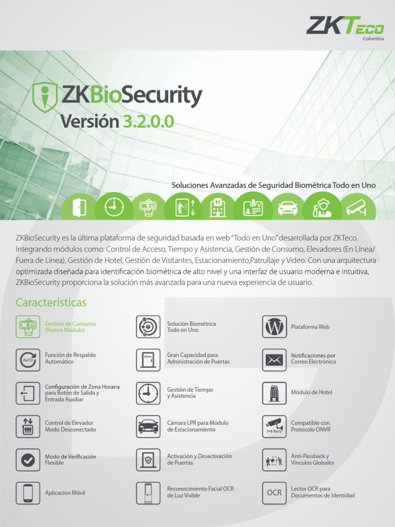 ZKTeco Colombia Software ZKBioSecurity 3.2 Ficha Tecnica | Descargar gratis PDF | Hardware de la ...