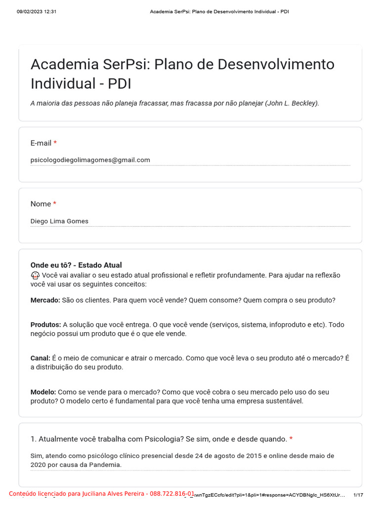 ModeloPlanodeDesenvolvimentoIndividual PDI | PDF | Dinheiro | Marketing