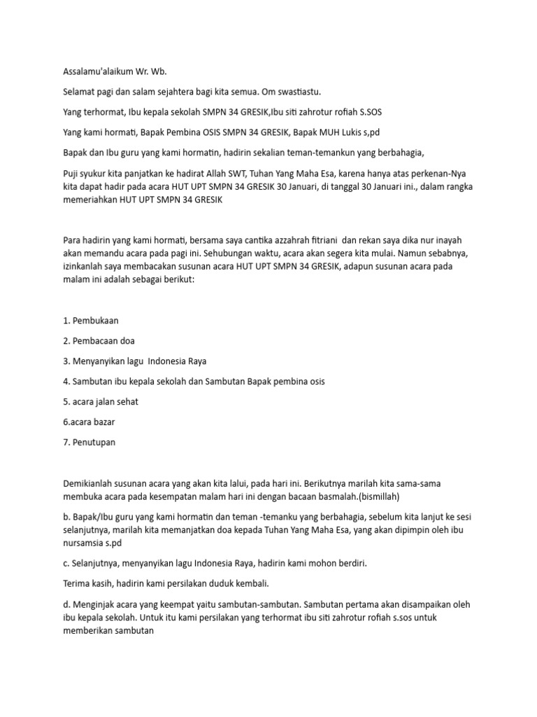 Teks MC Hut Sekolah 2.4 | PDF