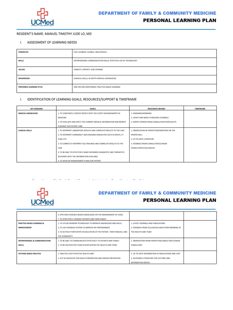 Personal Learning Plan 1st Year | PDF | Medicine | Medical Imaging