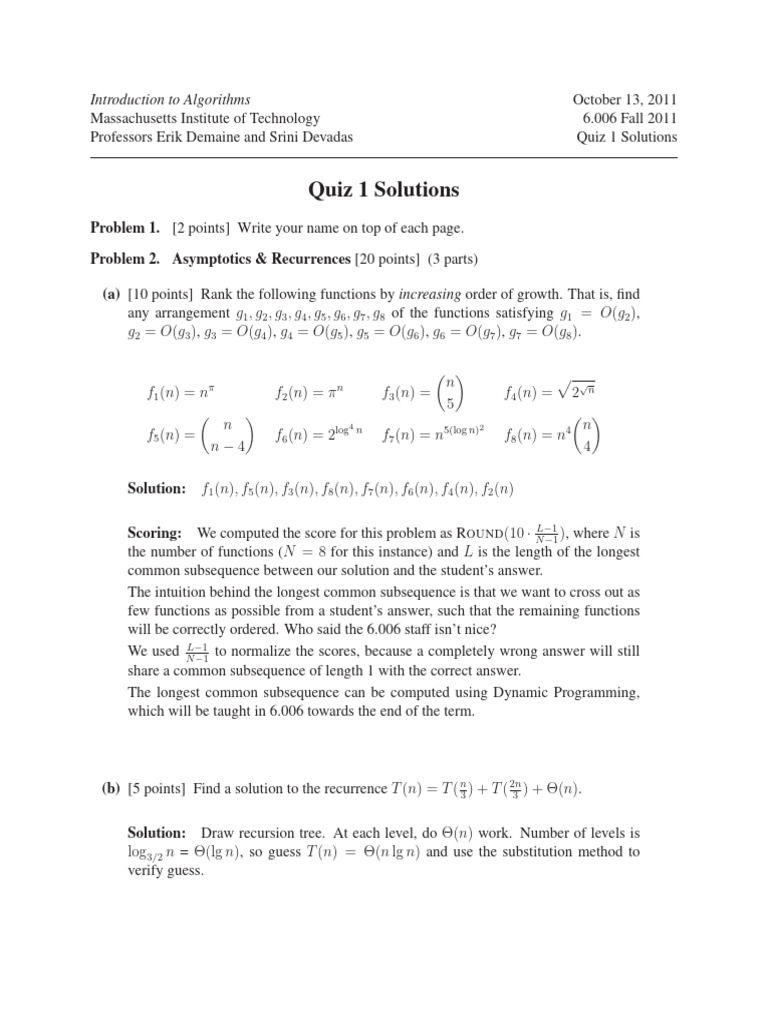 MIT6 006F11 Quiz1 Sol | PDF | Mathematical Logic | Mathematics