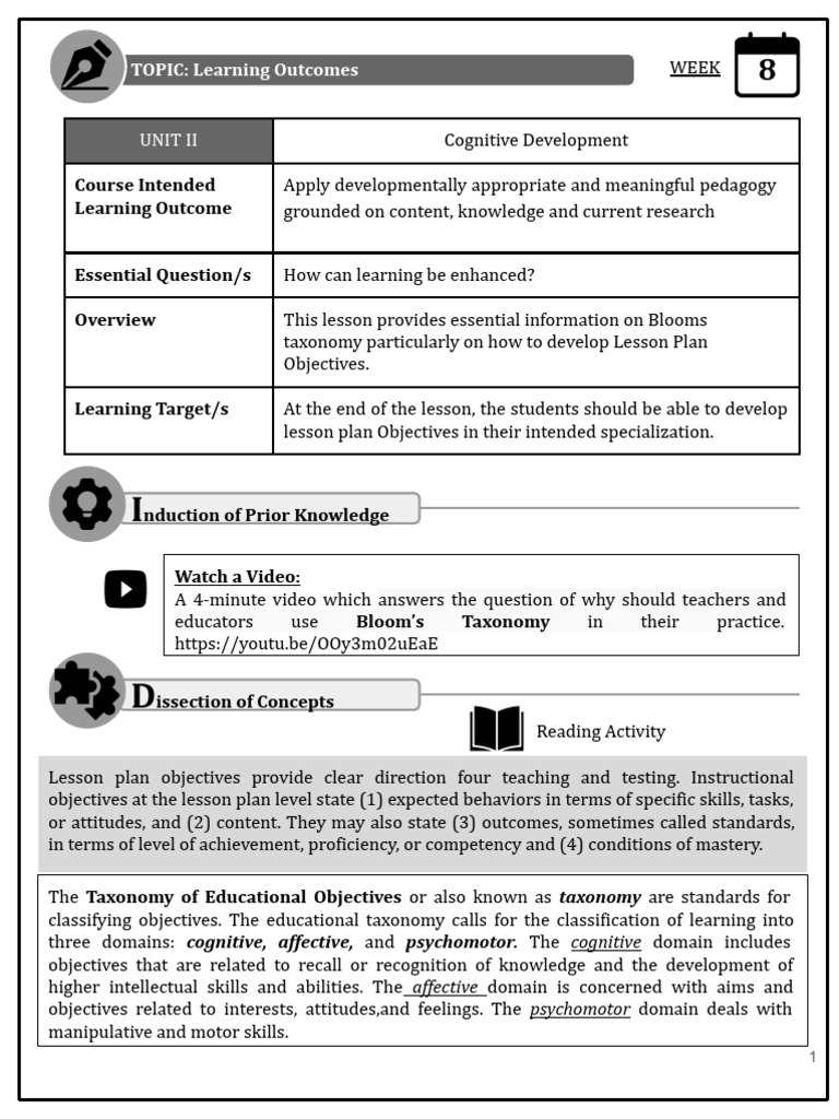 8 Learning Outcomes | PDF | Learning | Lesson Plan
