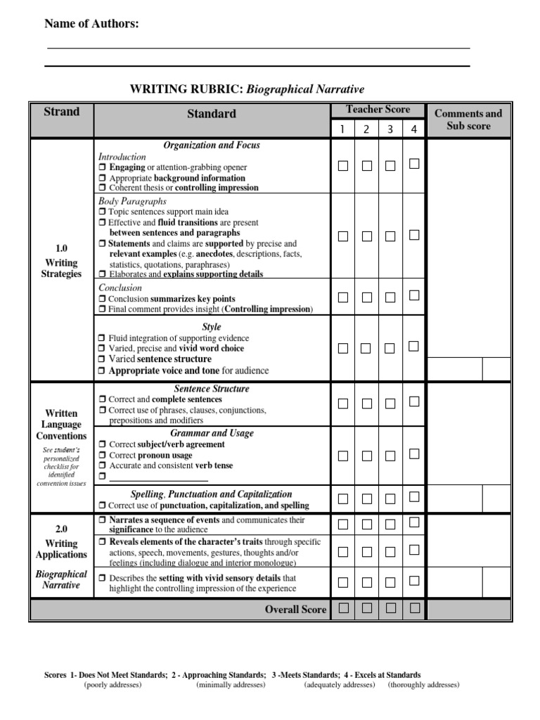 Rubric For Biographical Narrative | PDF | Narrative | Verb