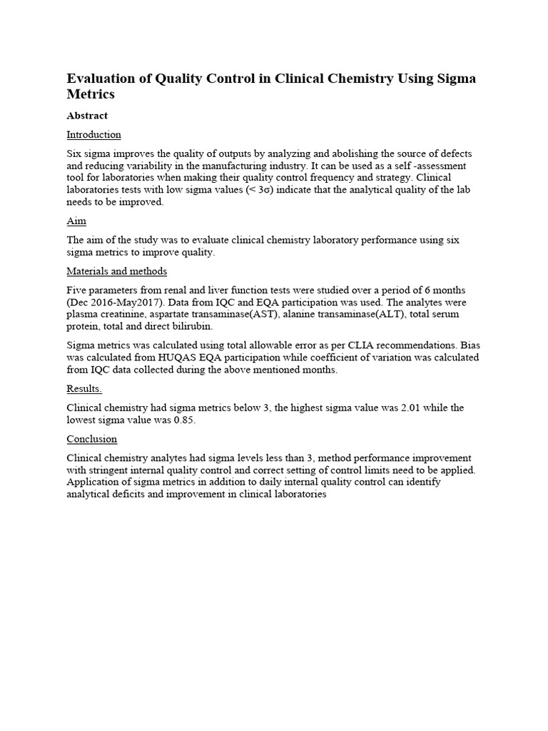Six Sigma Clinical Chemistry Manuscript | PDF | Six Sigma