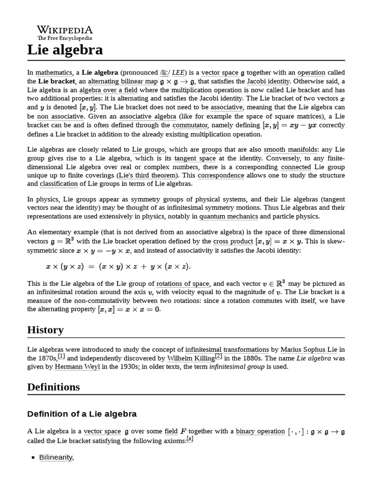 Lie Algebra Pdf Lie Algebra Lie Groups 