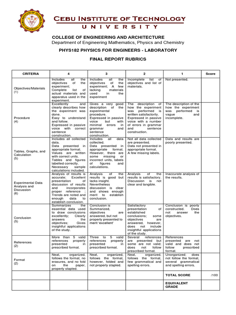 Final Report Rubric | PDF | Experiment | Data