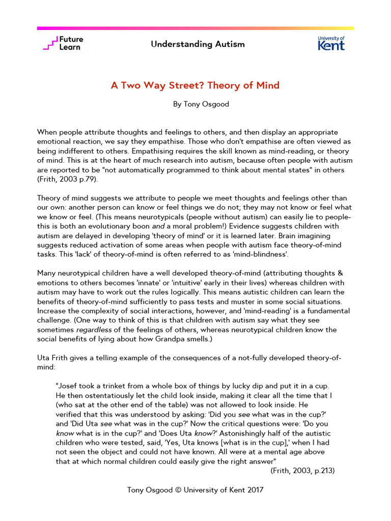 A Two Way Street - Theory of Mind - Tony Osgood | PDF | Self ...