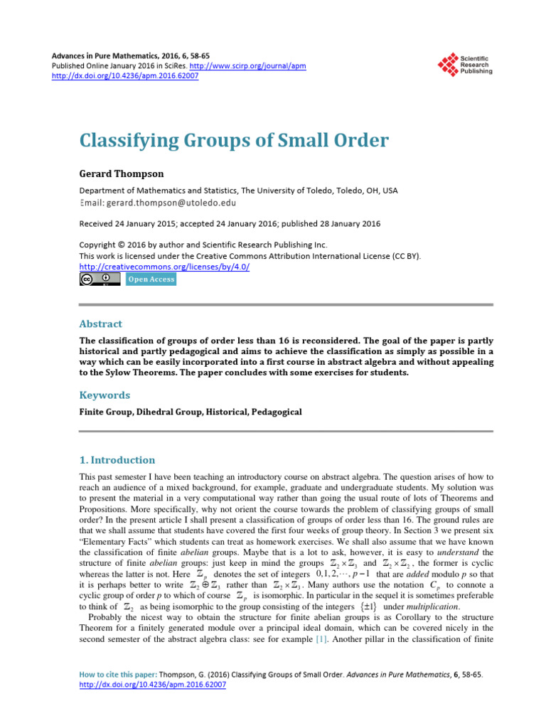 Classifying Groups of Small Order | PDF | Group (Mathematics) | Mathematics